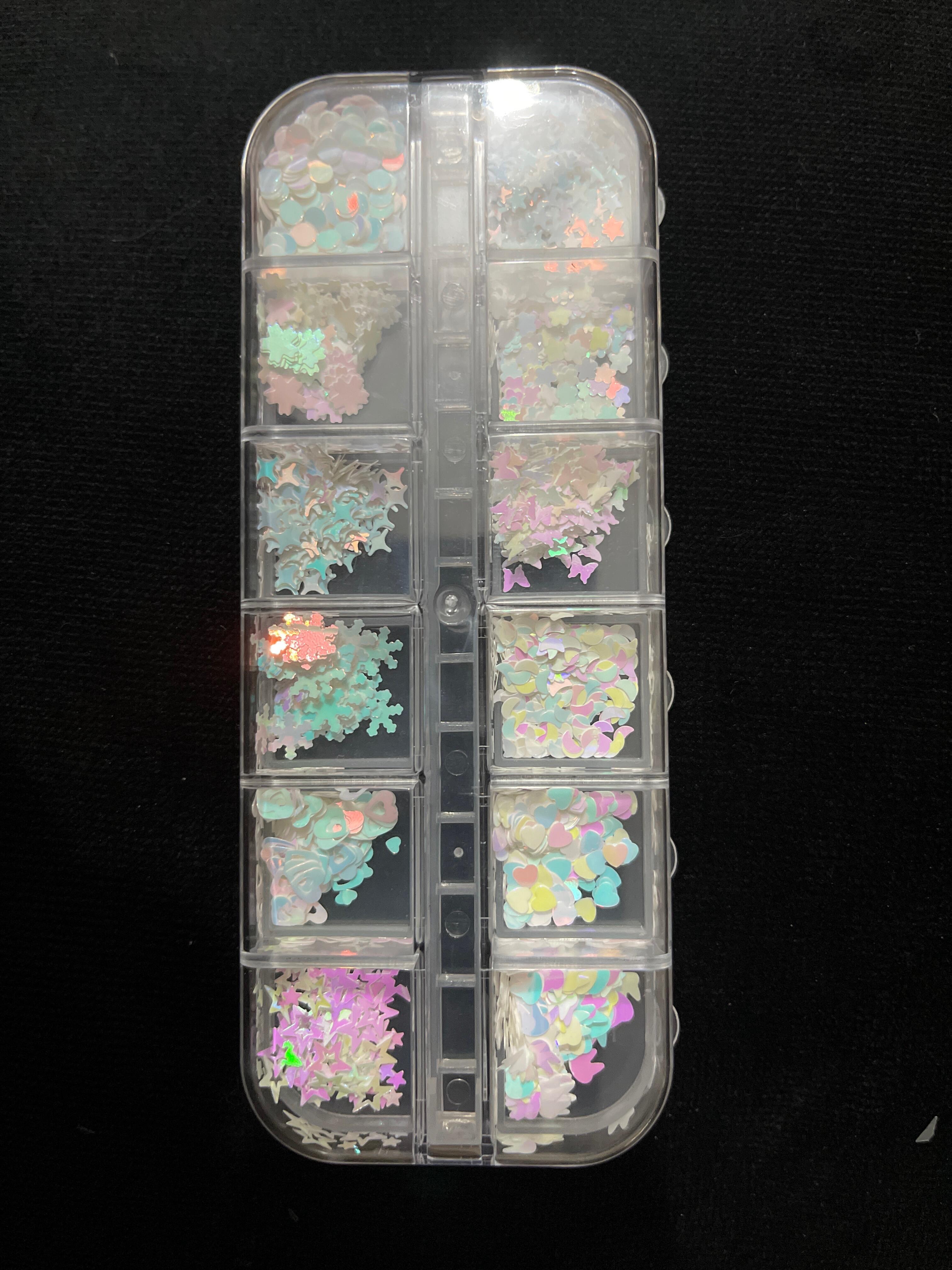 White AB sequin confetti in storage case