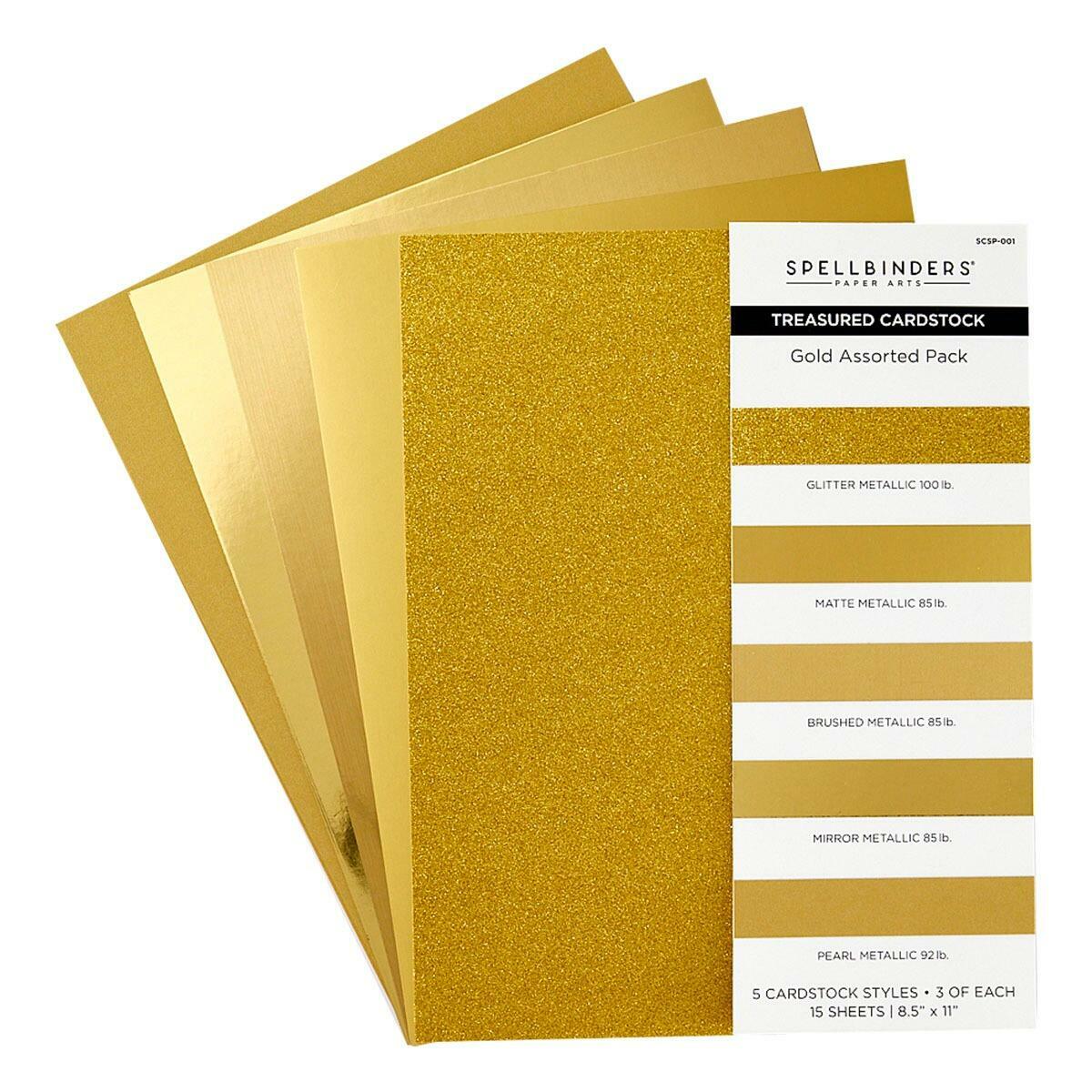 Spellbinders- Gold Assortment Treasured Cardstock 8 1/2" x 11 -15 Pack