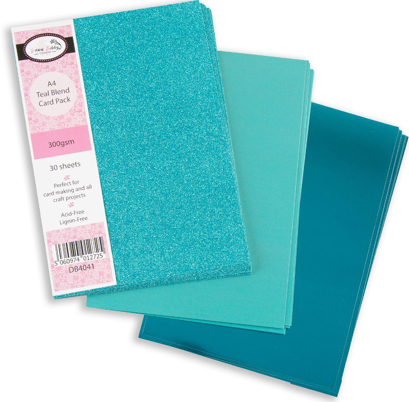 Dawn Bibby Creations. 30 x A4 Teal Blend. Glitter, Mirror & Pearl
