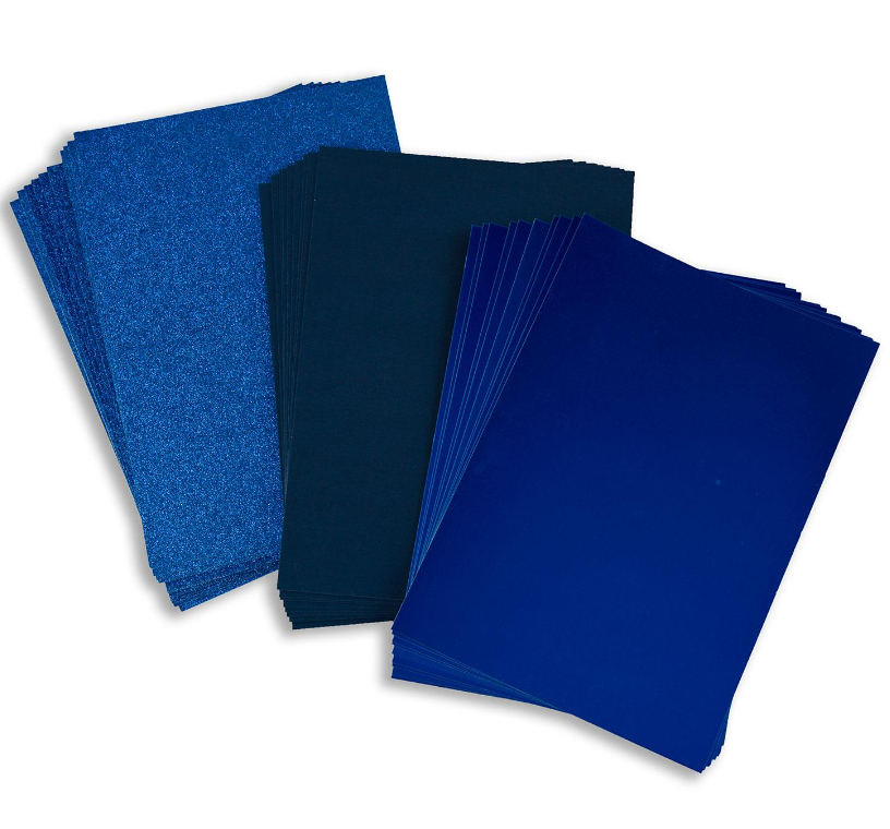 Dawn Bibby Creations. 30 x A4 Glitter, Mirror & Pearl Card. Sapphire Blend.