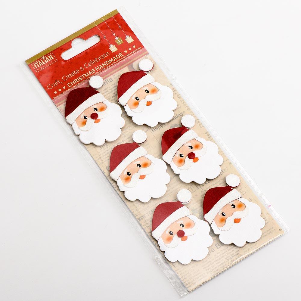 Pack of 6 Christmas Embellishment Stickers - SANTA'S FACE