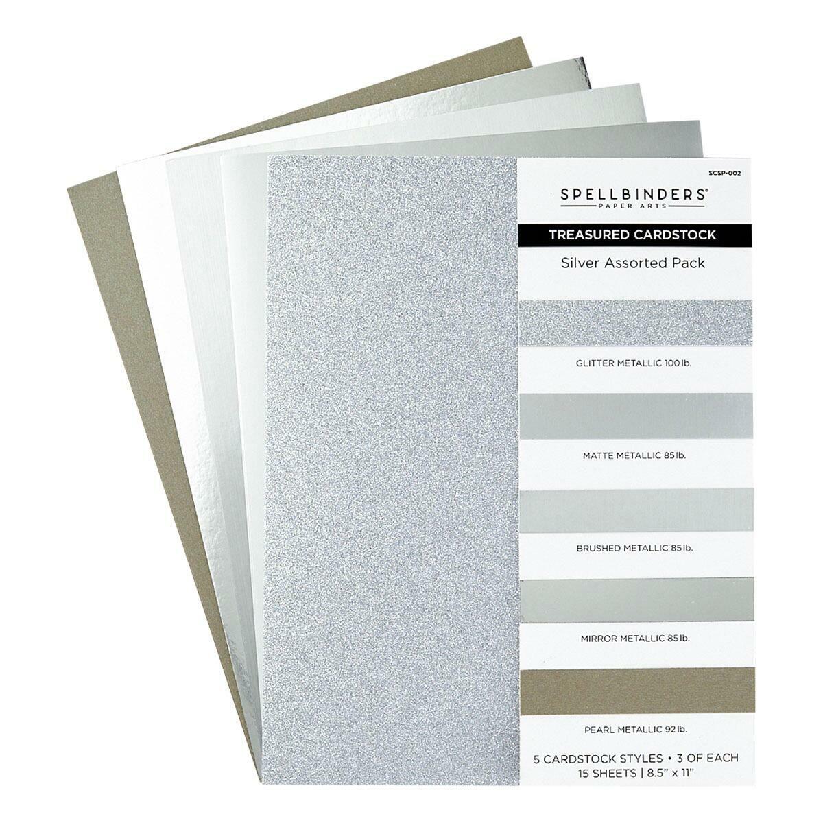 Spellbinders- Silver Assortment Treasured Cardstock 8 1/2" x 11 -15 Pack