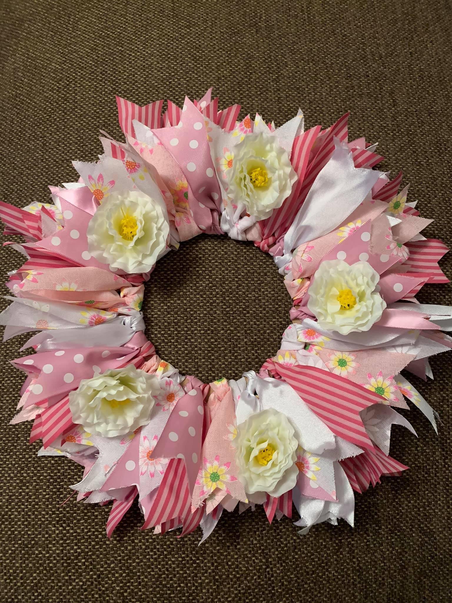 Dawn Bibby - Spring Flower Ribbon Wreath Kit - PINK & WHITE