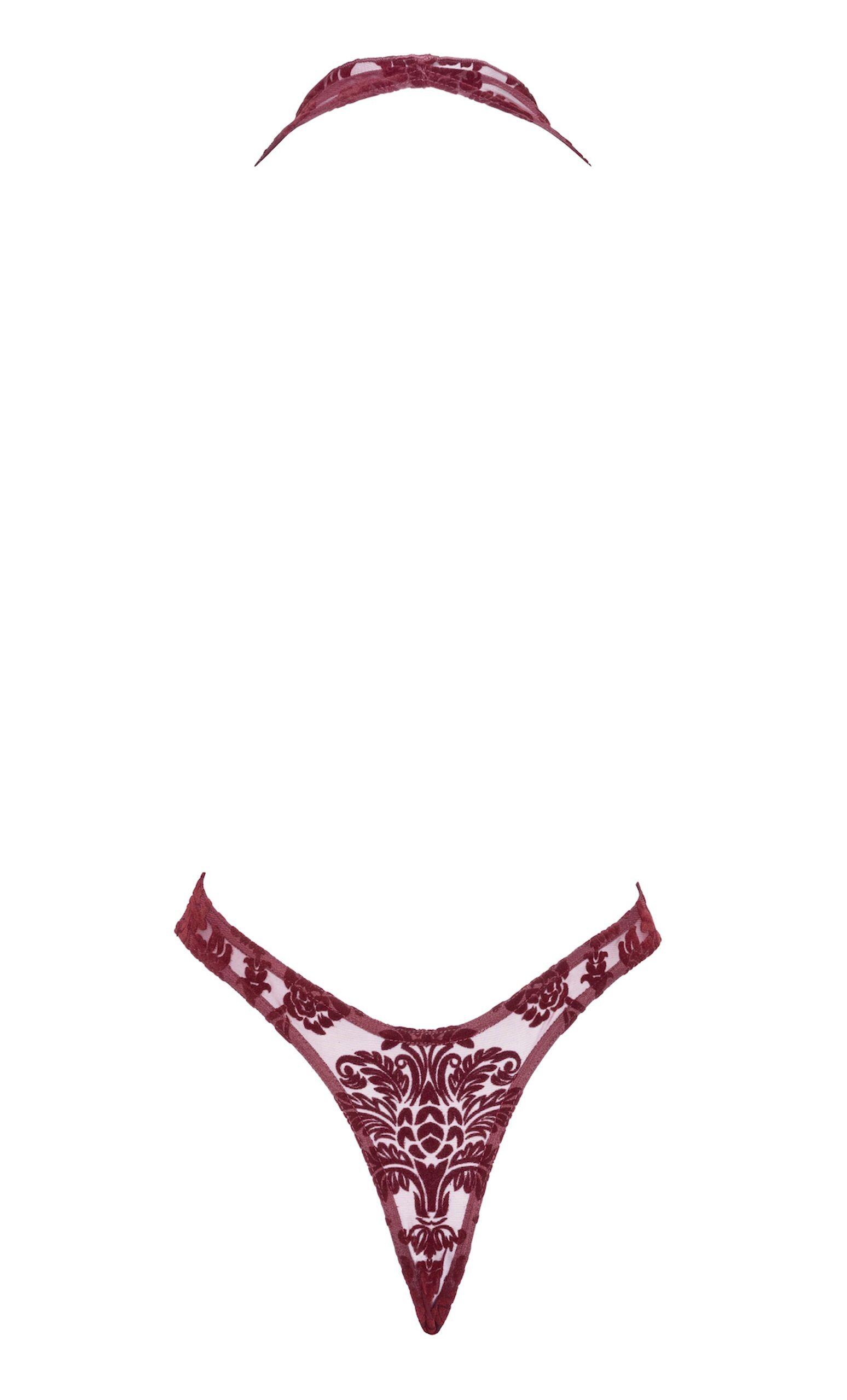 Kink Royal Burgundy Bodysuit /Teddy with halterneck - Noir handmade