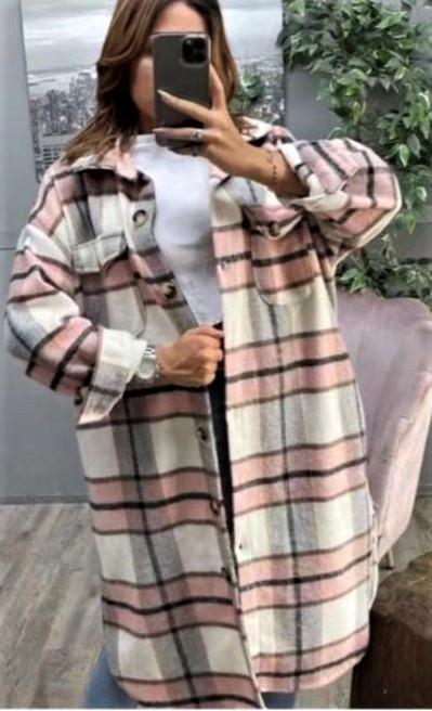 Longline check brushed shacket