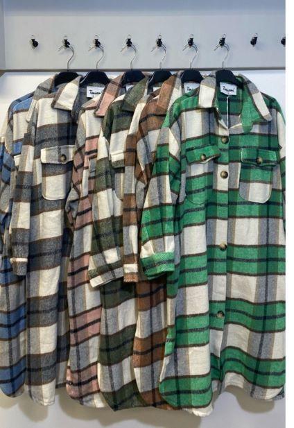 Longline check brushed shacket