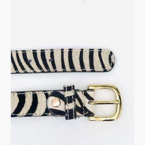 Zebra print leather belt