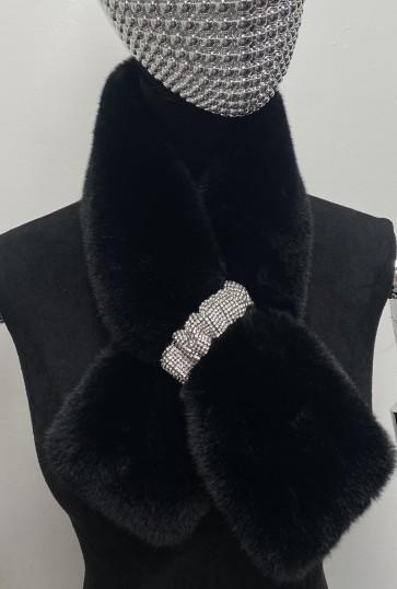 Black faux fur collar and crystal loop