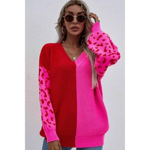 Leopard print sleeve jumper