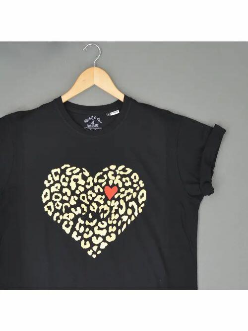 Black leopard heart organic tee