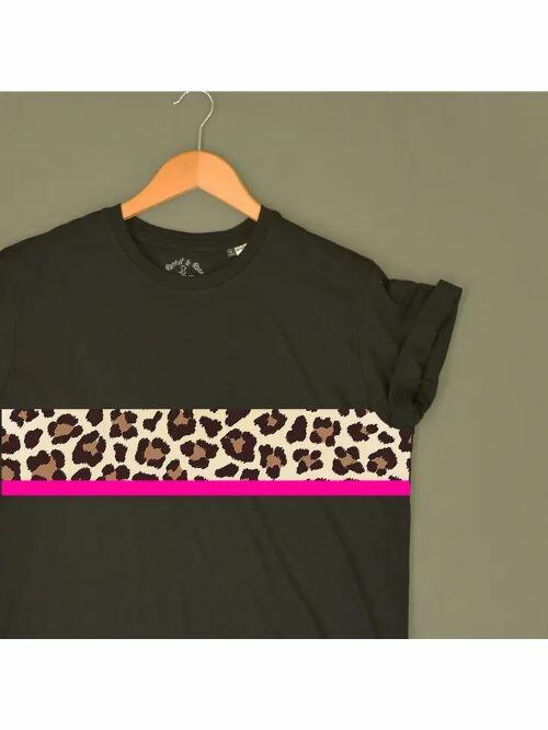 Black leopard neon stripe organic tee