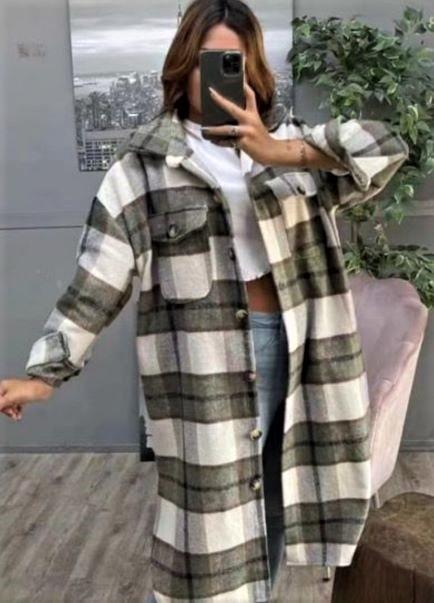 Longline check brushed shacket