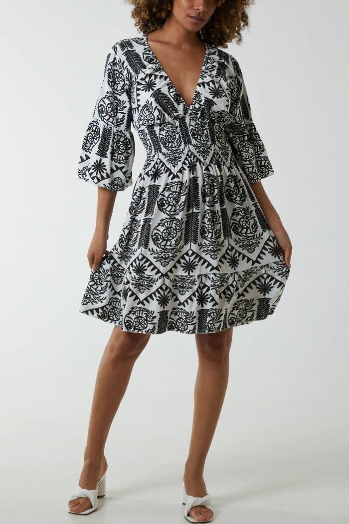 Damask floral mini dress