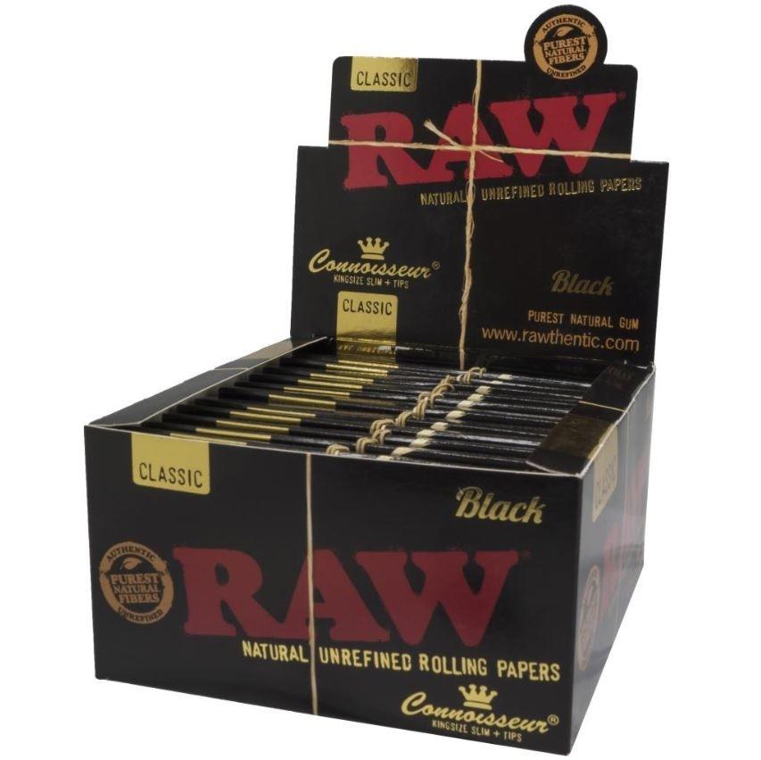 Raw Black Classic Connoisseur King Size Slim Rolling Paper Tips