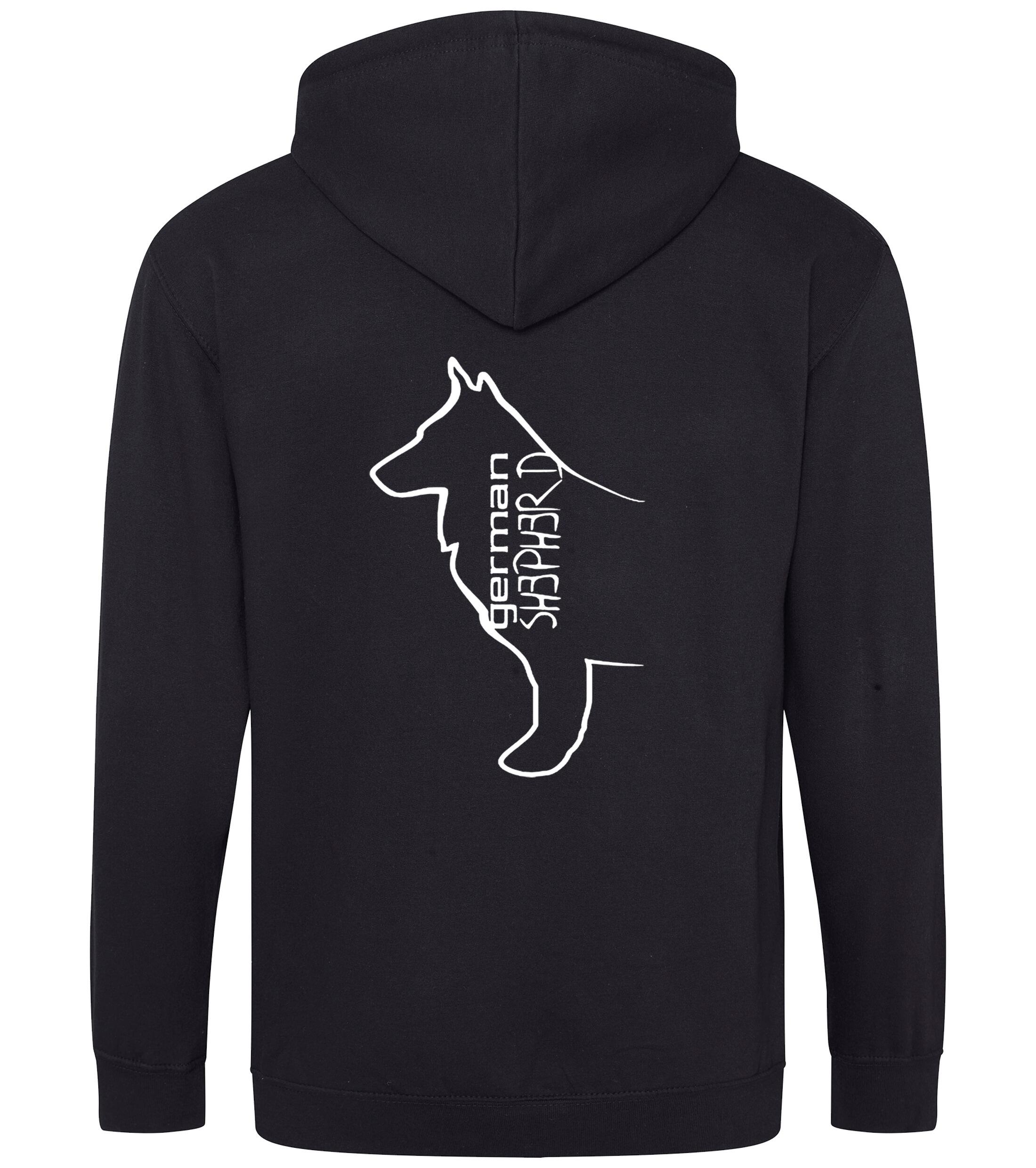 Unisex German Shepherd Zipped Hoodie Black (White)