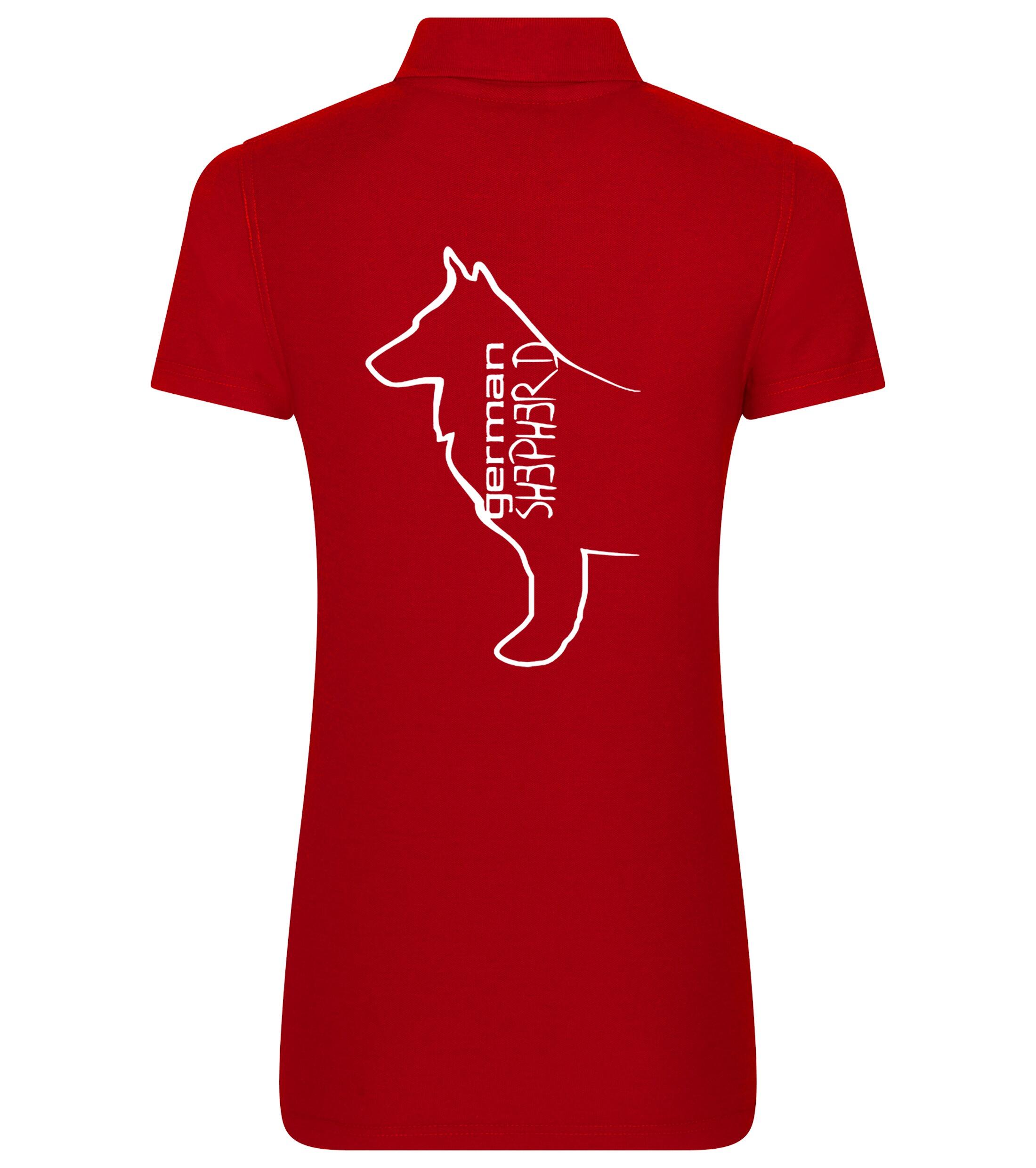 Female German Shepherd Polo Shirt Red (White)