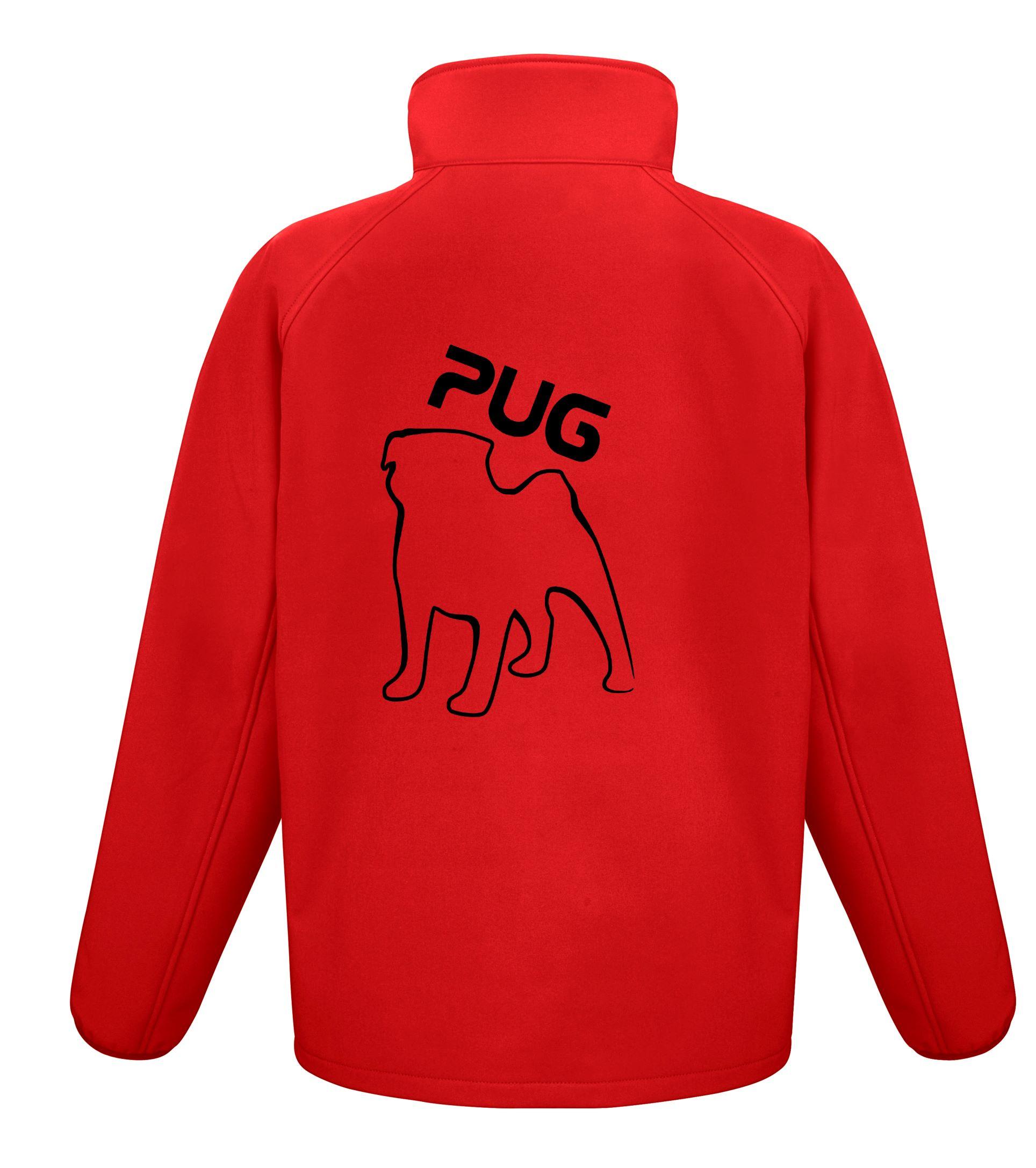 Softshell Jacket with Exclusive Dogeria Pug Outline Dog Breed Design