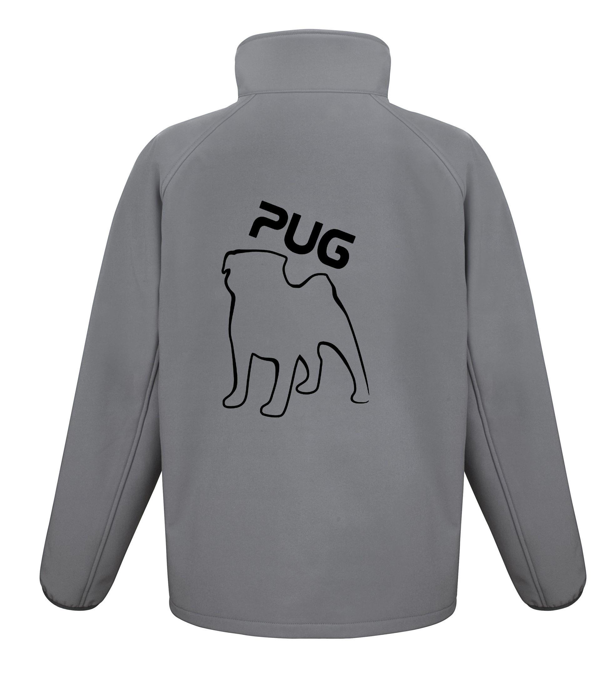 Softshell Jacket with Exclusive Dogeria Pug Outline Dog Breed Design