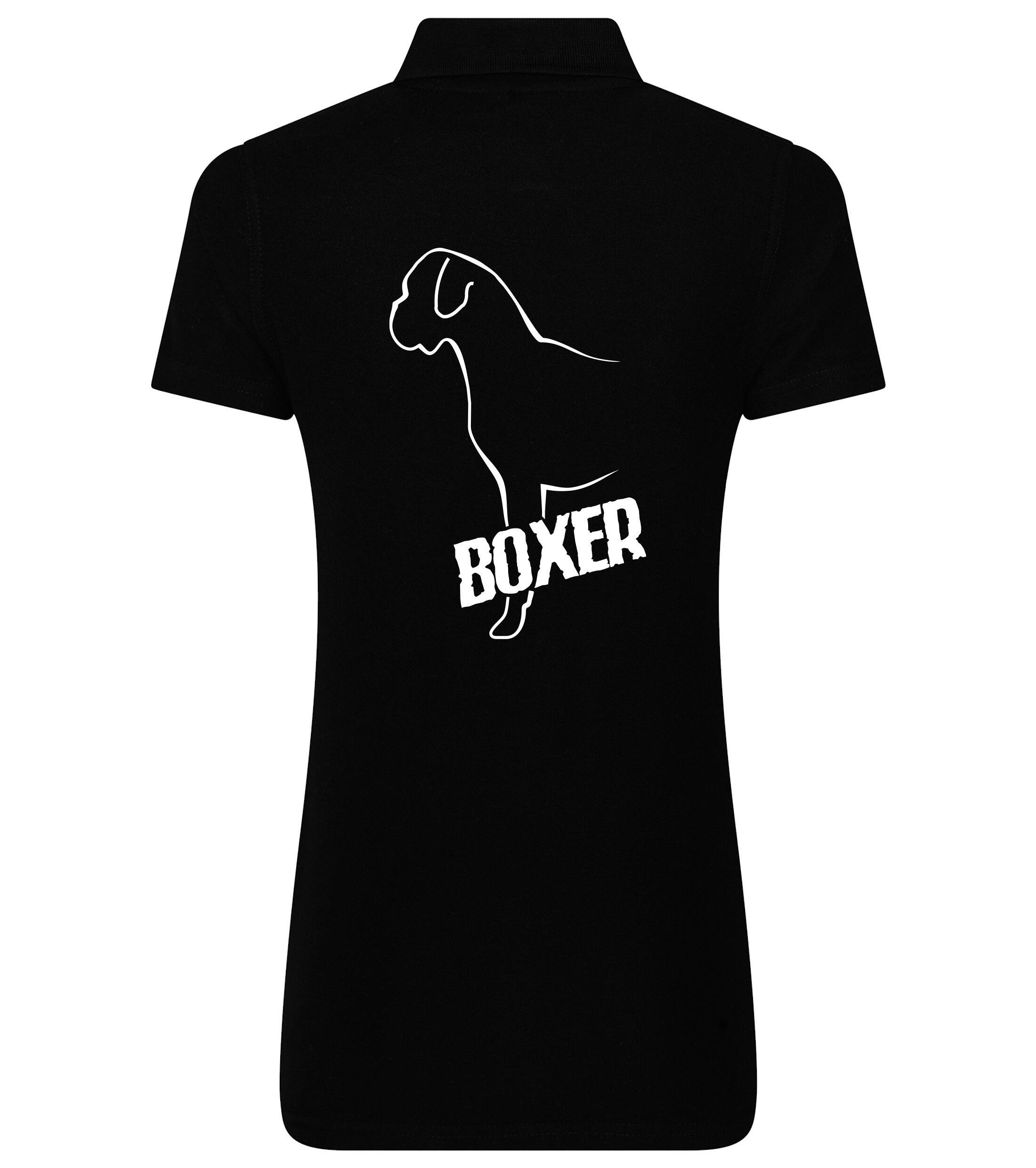 Female Boxer Ear Drop Polo Shirt Black (White)