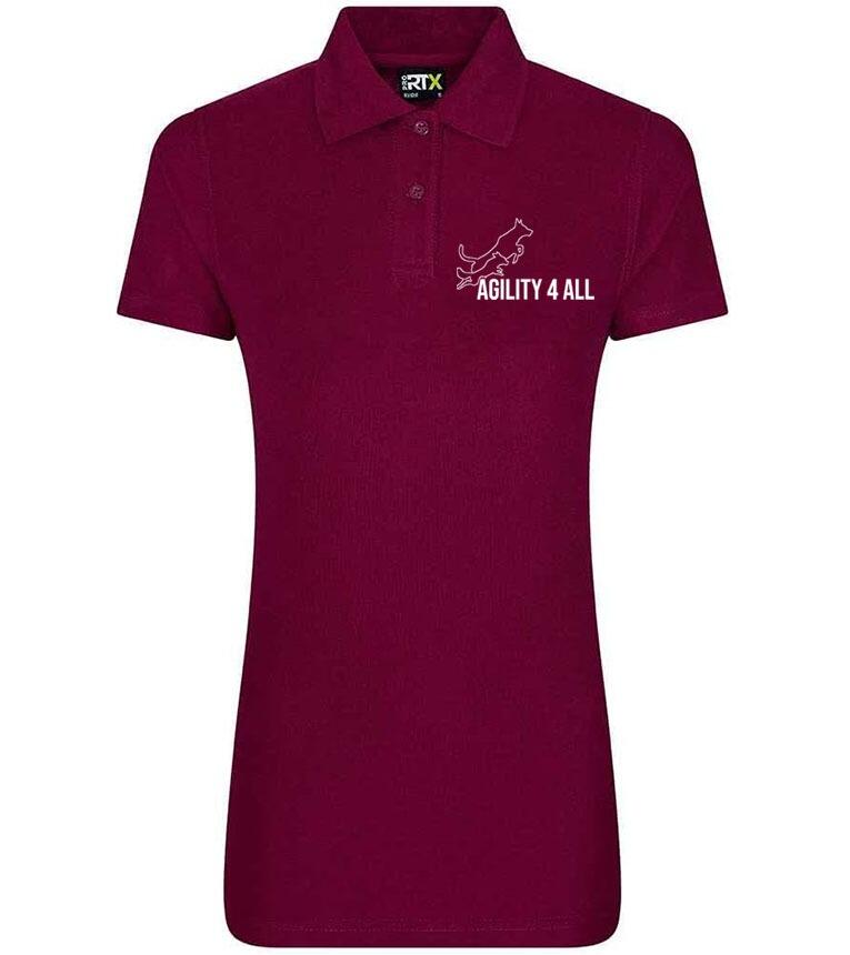 Agility 4 All Official Clothing - Burgundy Female Polo - White Printed Logo