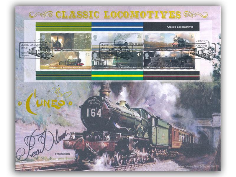 Fred Dibnah signed Classic Locomotives miniature sheet cover