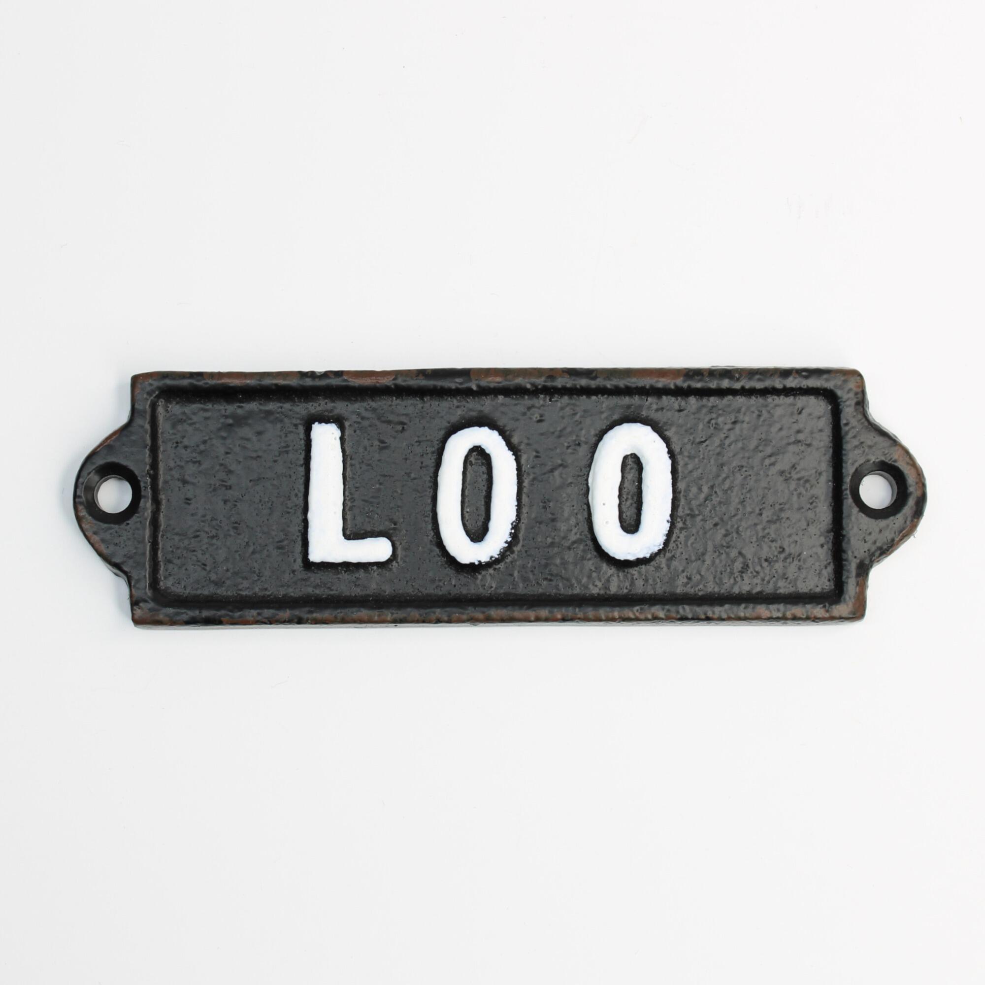Vintage Cast Iron "LOO" Door Sign | Rustic Bathroom Plaque
