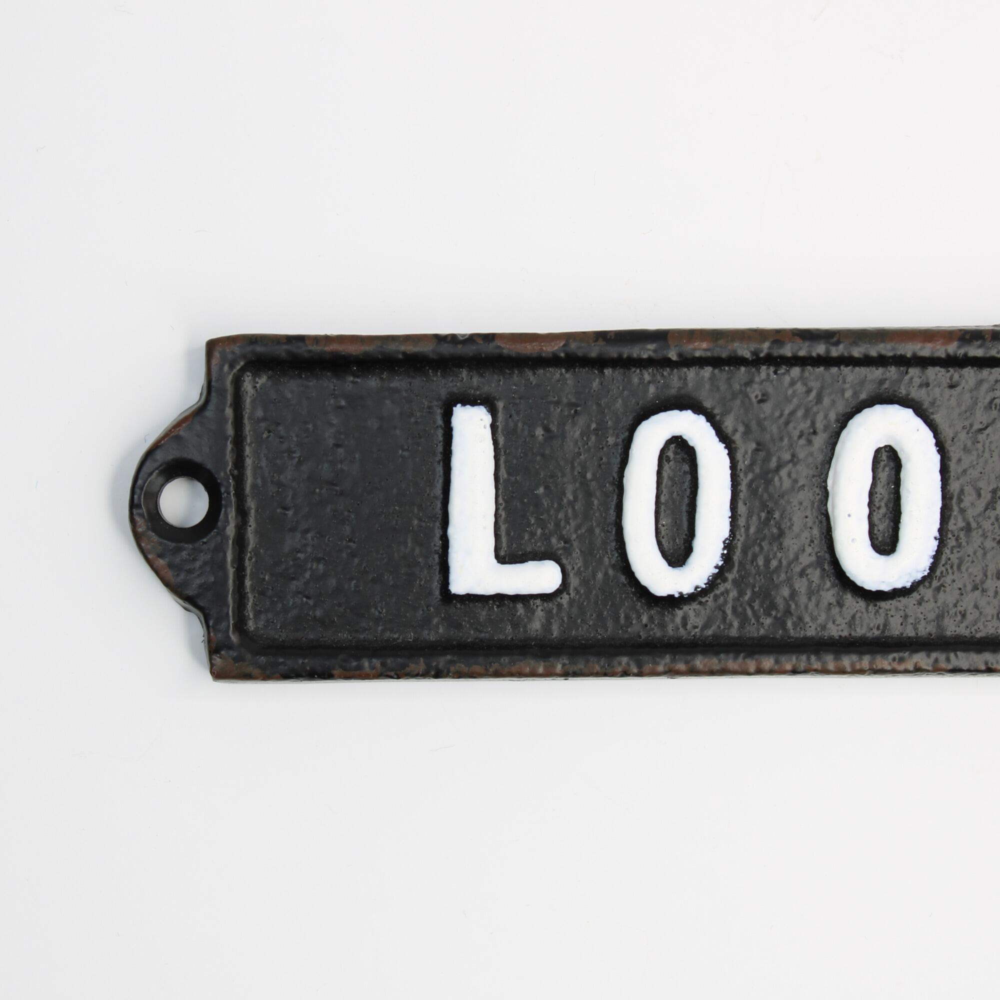 Vintage Cast Iron "LOO" Door Sign | Rustic Bathroom Plaque