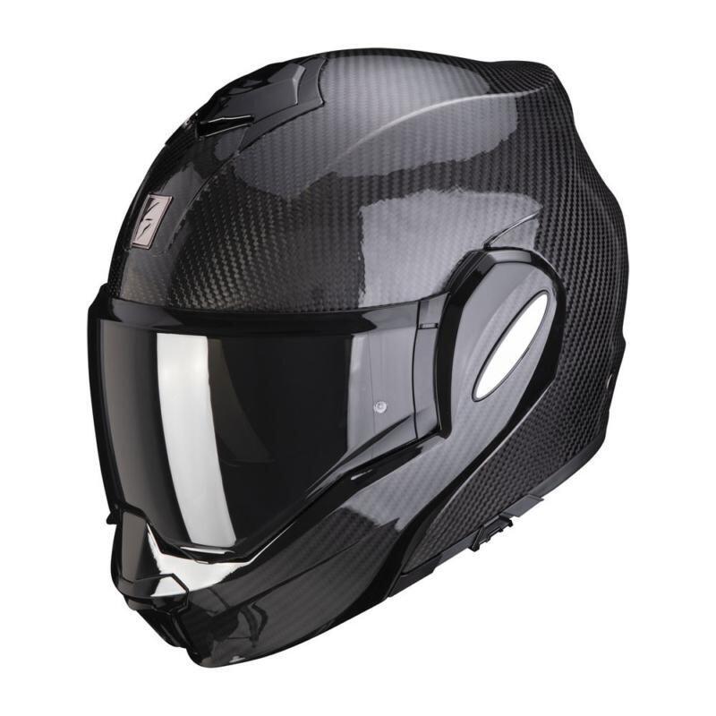 Scorpion Exo-Tech Evo Gloss Carbon Motorcycle Helmet Black Flip Front ...