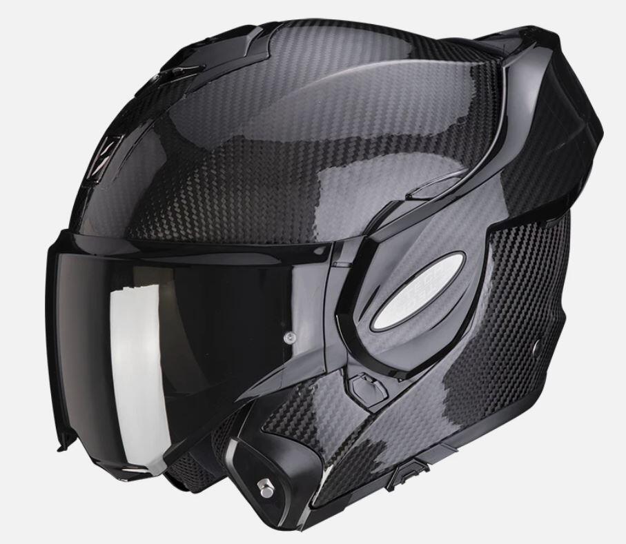 Scorpion Exo-Tech Evo Gloss Carbon Motorcycle Helmet Black Flip Front ...