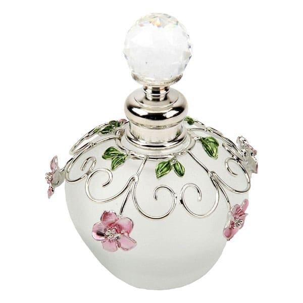 Round Perfume Bottle with Pink Wire Flower