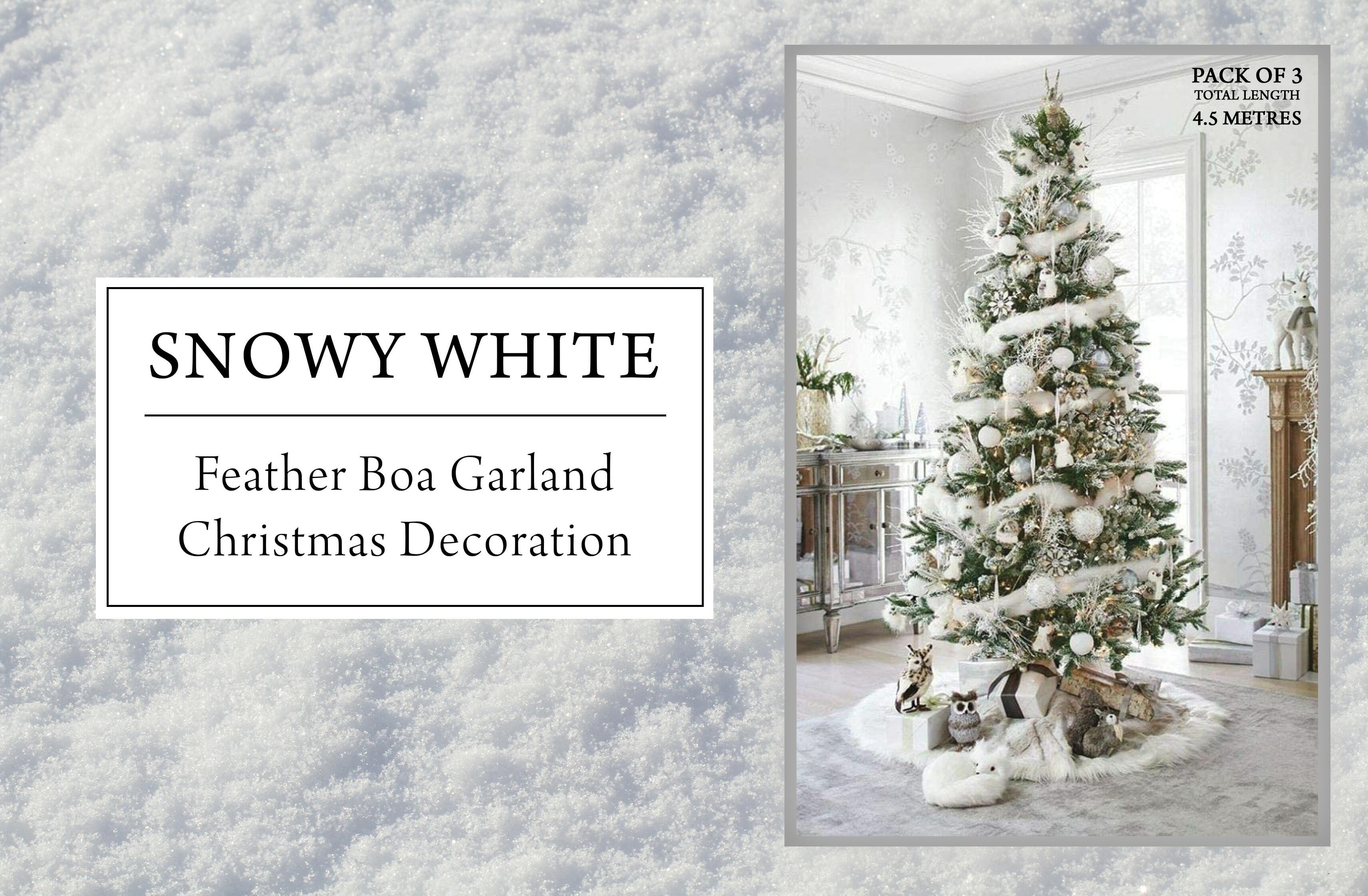 Snowy White Feather Boa Garland Christmas Decoration - Pack of 3