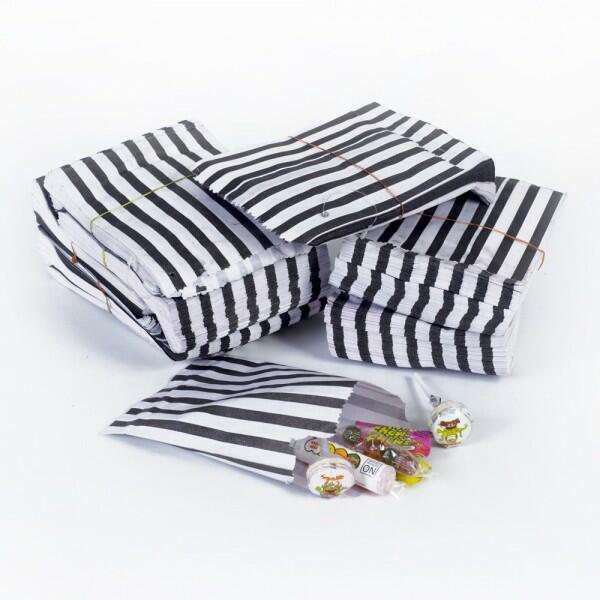Black Candy Stripe Sweet Bags - Pack of 50