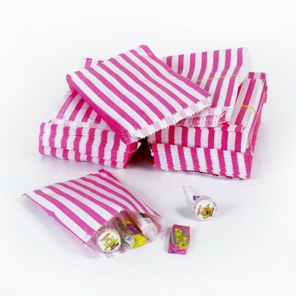Pink Candy Stripe Sweet Bags - Pack of 50