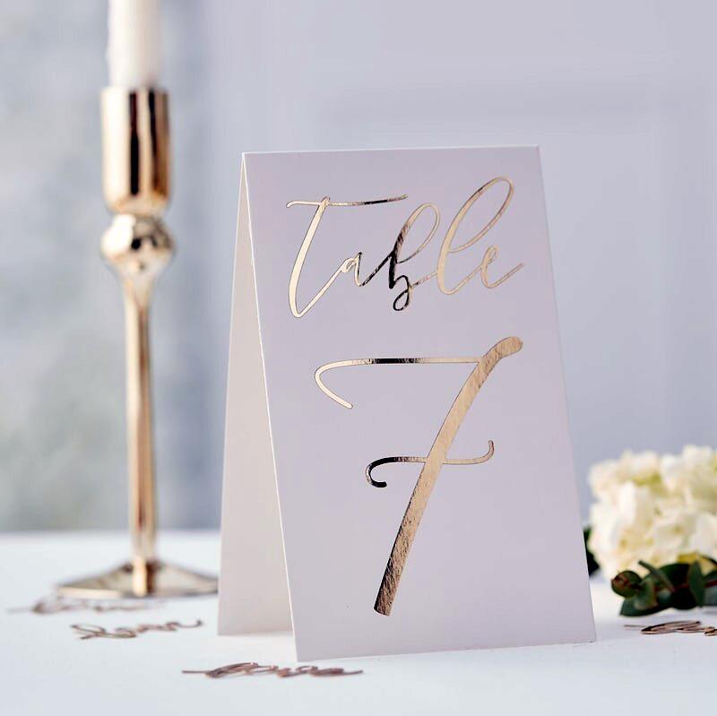 Table Number Cards with Gold Letters 1-12 By Ginger Ray