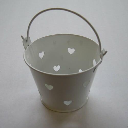 White Mini Favour Pail with Heart Cut-outs