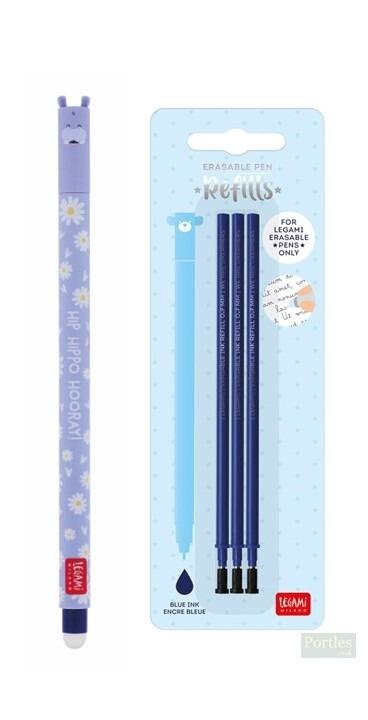 Legami Erasable Hippo Pen and Your Choice of extra refills