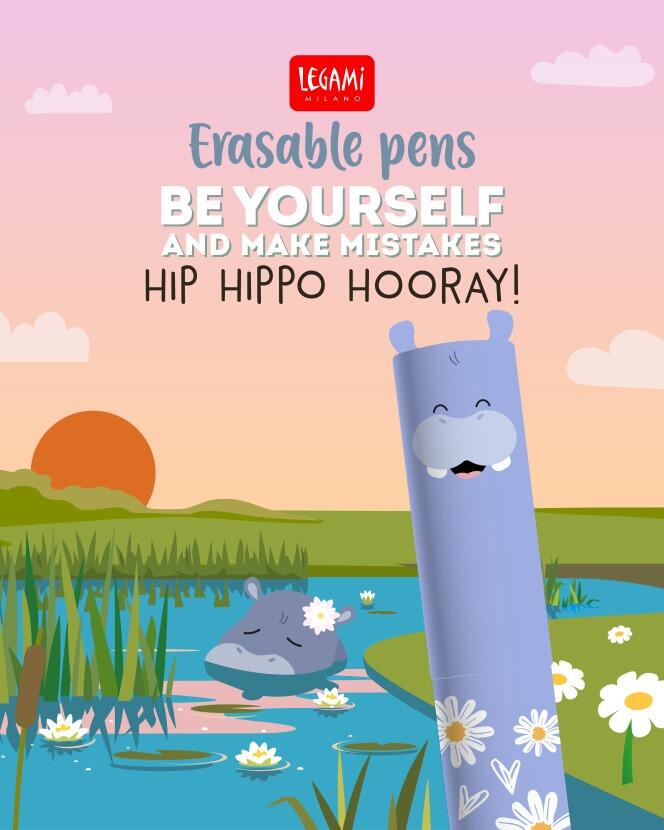 Legami Erasable Hippo Pen and Your Choice of extra refills