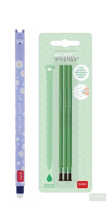 Legami Erasable Hippo Pen and Your Choice of extra refills