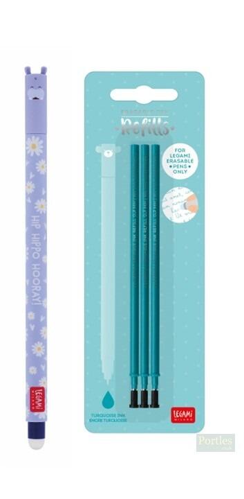 Legami Erasable Hippo Pen and Your Choice of extra refills