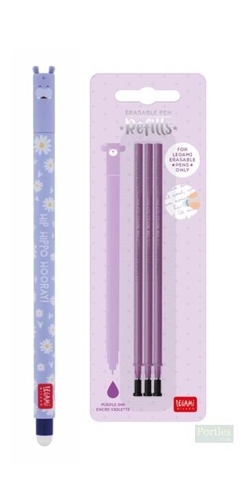 Legami Erasable Hippo Pen and Your Choice of extra refills