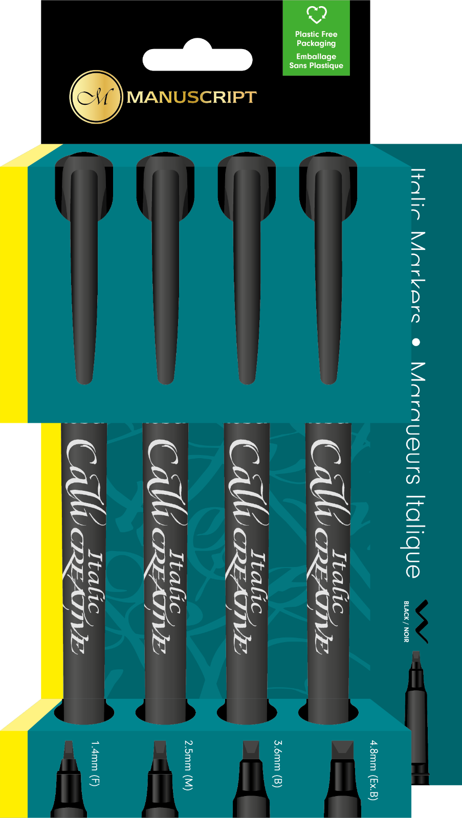 Manuscript Calligraphy Marker Pen - Italic Set of 4 - Various Nibs - BLACK