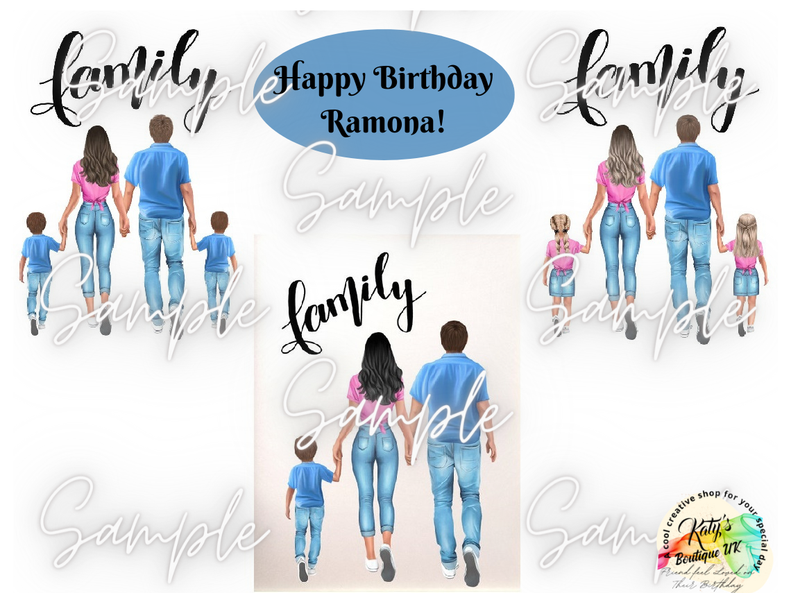 Family themed personalised edible cake topper BIRTHDAY CAKE TOPPER