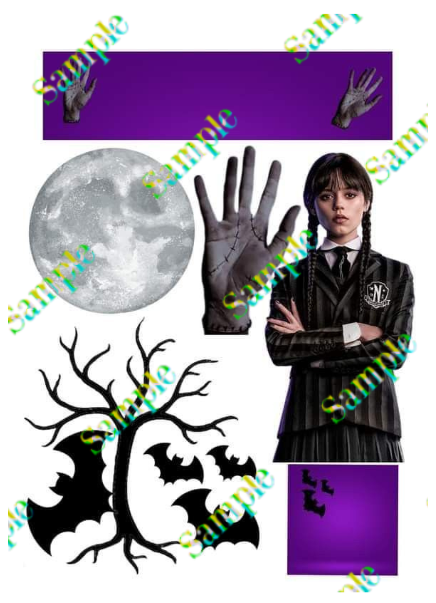Wednesday Addams themed unbranded Birthday Cake edible prints