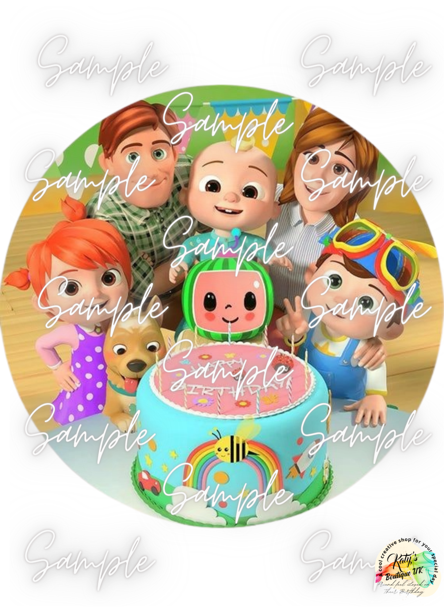 Cocomelon themed unbranded personalised edible cake topper BIRTHDAY ...