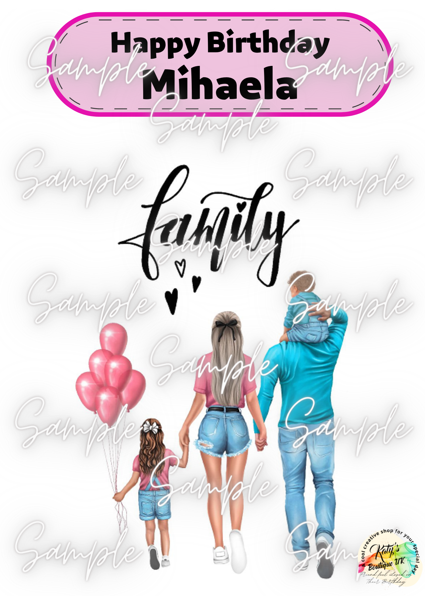 Family themed personalised edible cake topper BIRTHDAY CAKE TOPPER