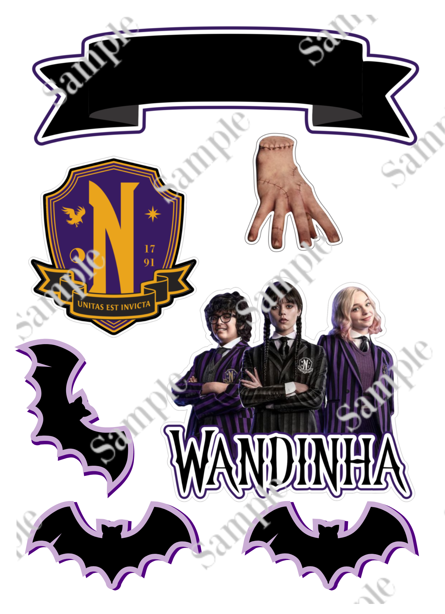 Wednesday Addams themed unbranded Birthday Cake edible prints