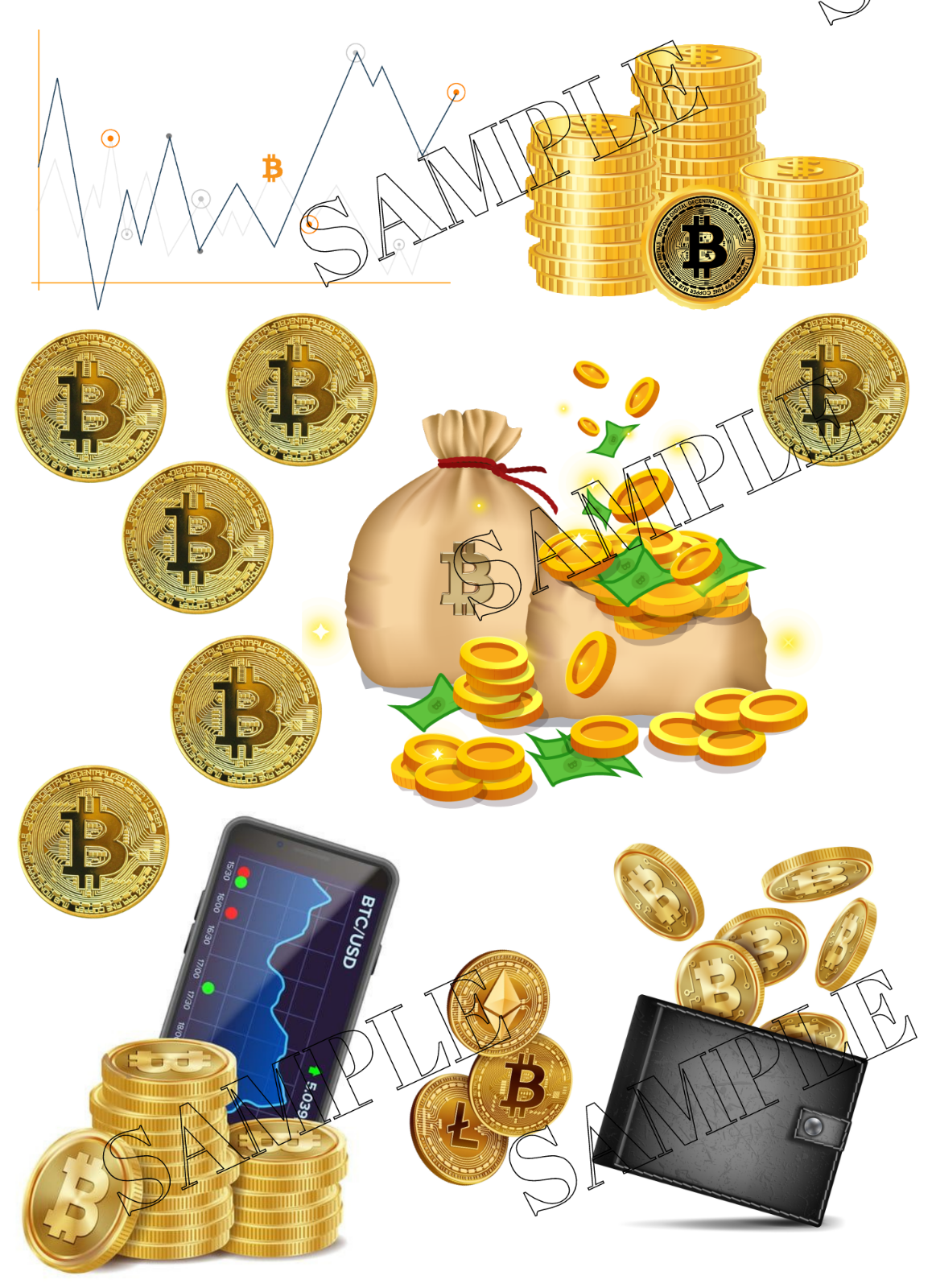 Bitcoin BTC / Cryptocurrency inspired edible Cake Topper and stripes ...