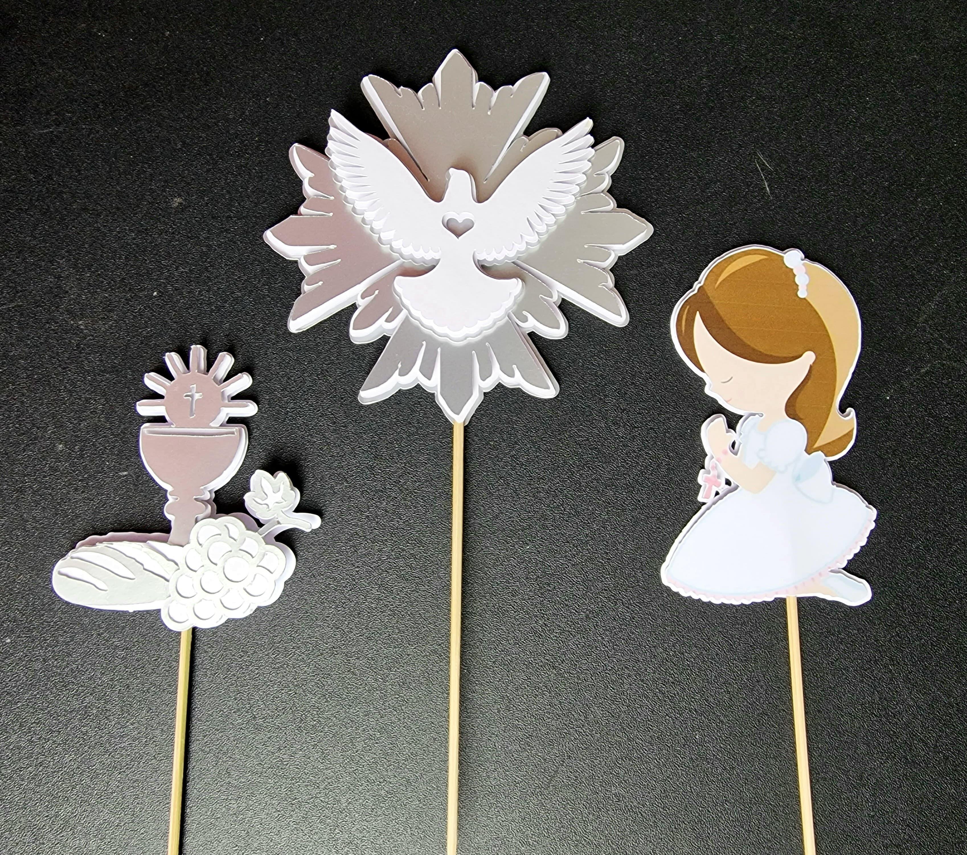 First Holy Communion 3D handmade, cake topper silver gold Baptism ...
