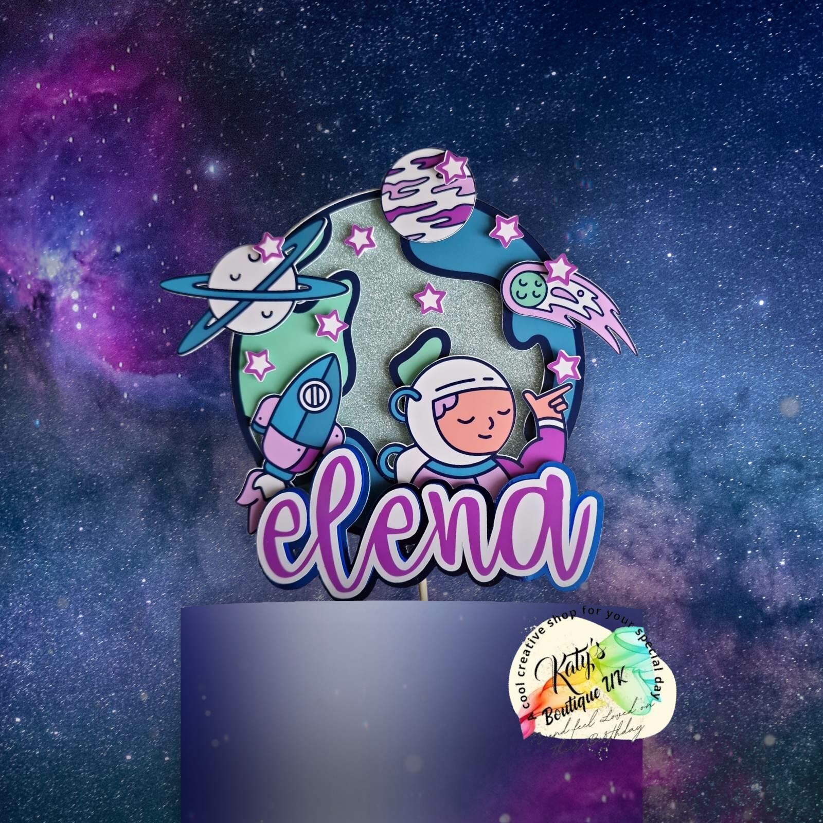 Astronaut, cosmos, space, planets inspired personalised Cake topper ...