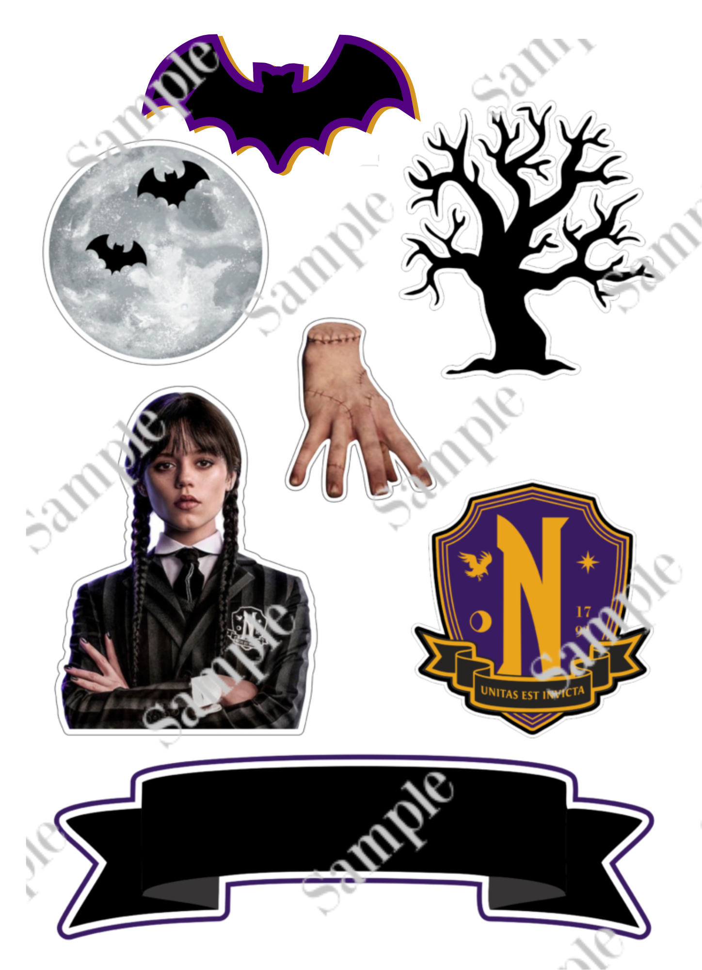 Wednesday Addams themed unbranded Birthday Cake edible prints